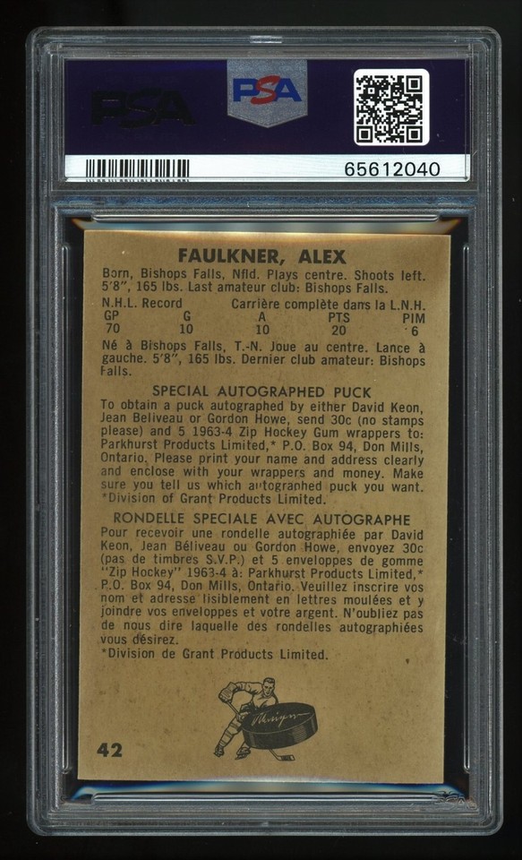 1963-64 Parkhurst Alex Faulkner #42 Rc Rookie PSA 8 NM MT Low Pop | eBay