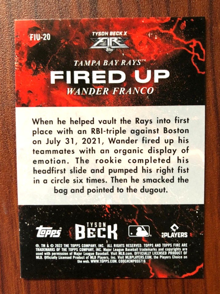2022 Topps Fire WANDER FRANCO Fired Up Holo Foil Rookie Card #FIU-20 RC ...