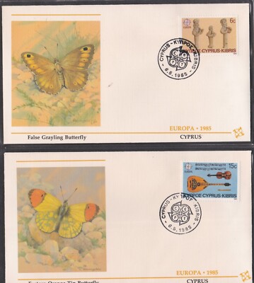 CYPRUS 1985 FLEETWOOD 2 FIRST DAY COVERS EUROPA MUSIC + BUTTERFLY ...