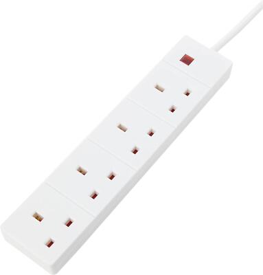 4 Way Gang Mains Extension Power Strip White with Neon Power Indicator ...