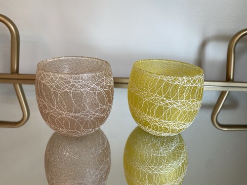 2 Vintage MCM Pink And Yellow Spaghetti String Roly Poly Glasses | eBay