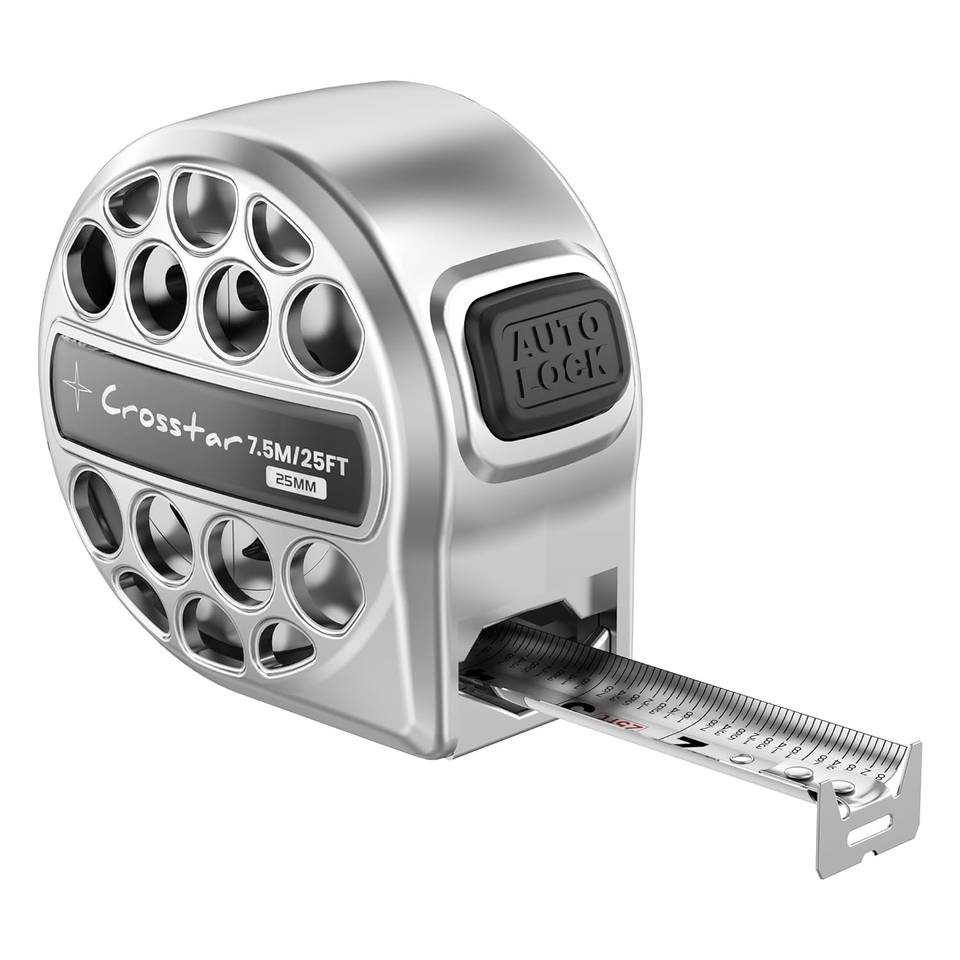 25FT Self-Locking Tape Measure - Stainless Steel, Fractional/Metric ...