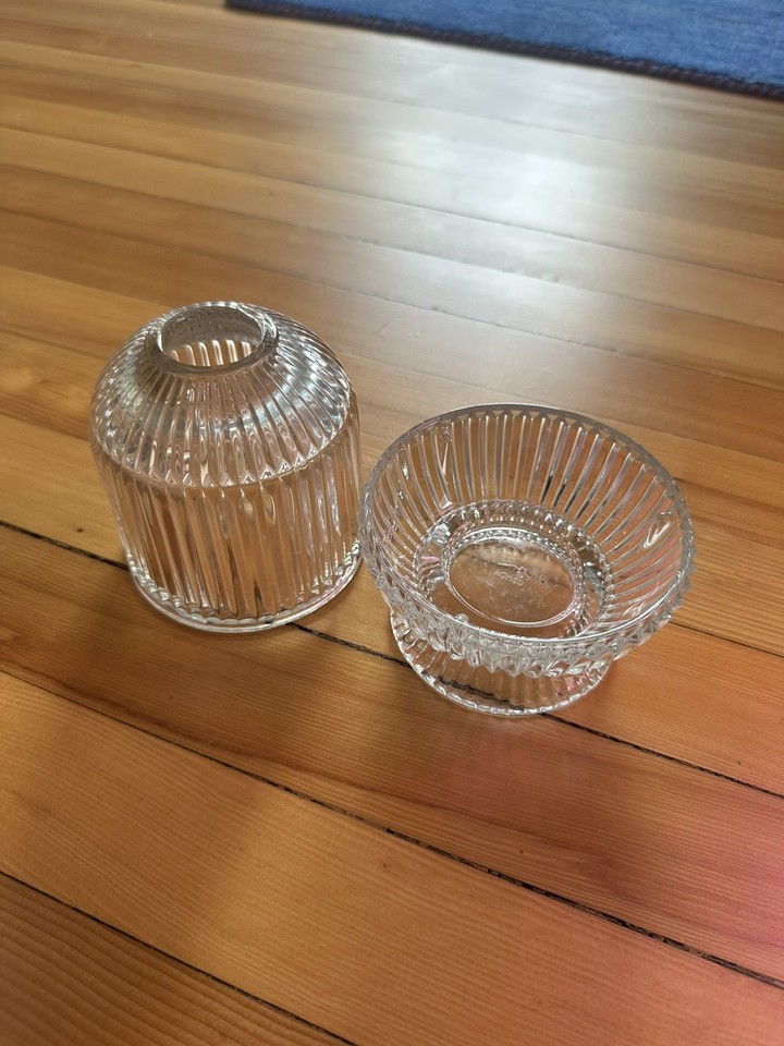 VINTAGE HOMCO FAIRY LAMP RIBBED CLEAR GLASS TEA LIGHT CANDLE HOLDER ...