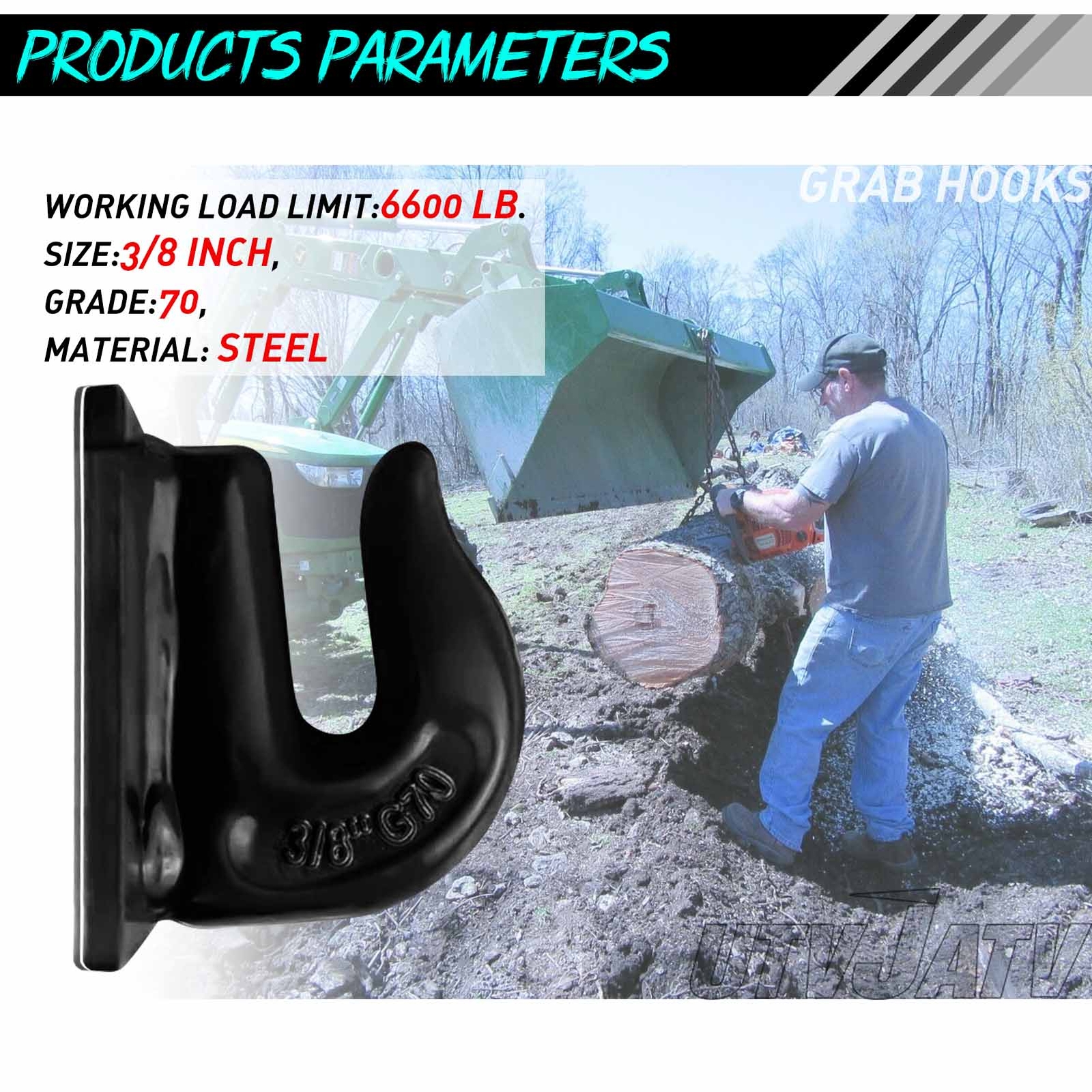 3/8" Bolt On Grab Hooks For Loader Tractor Bucket Heavy Duty Steel Pack ...