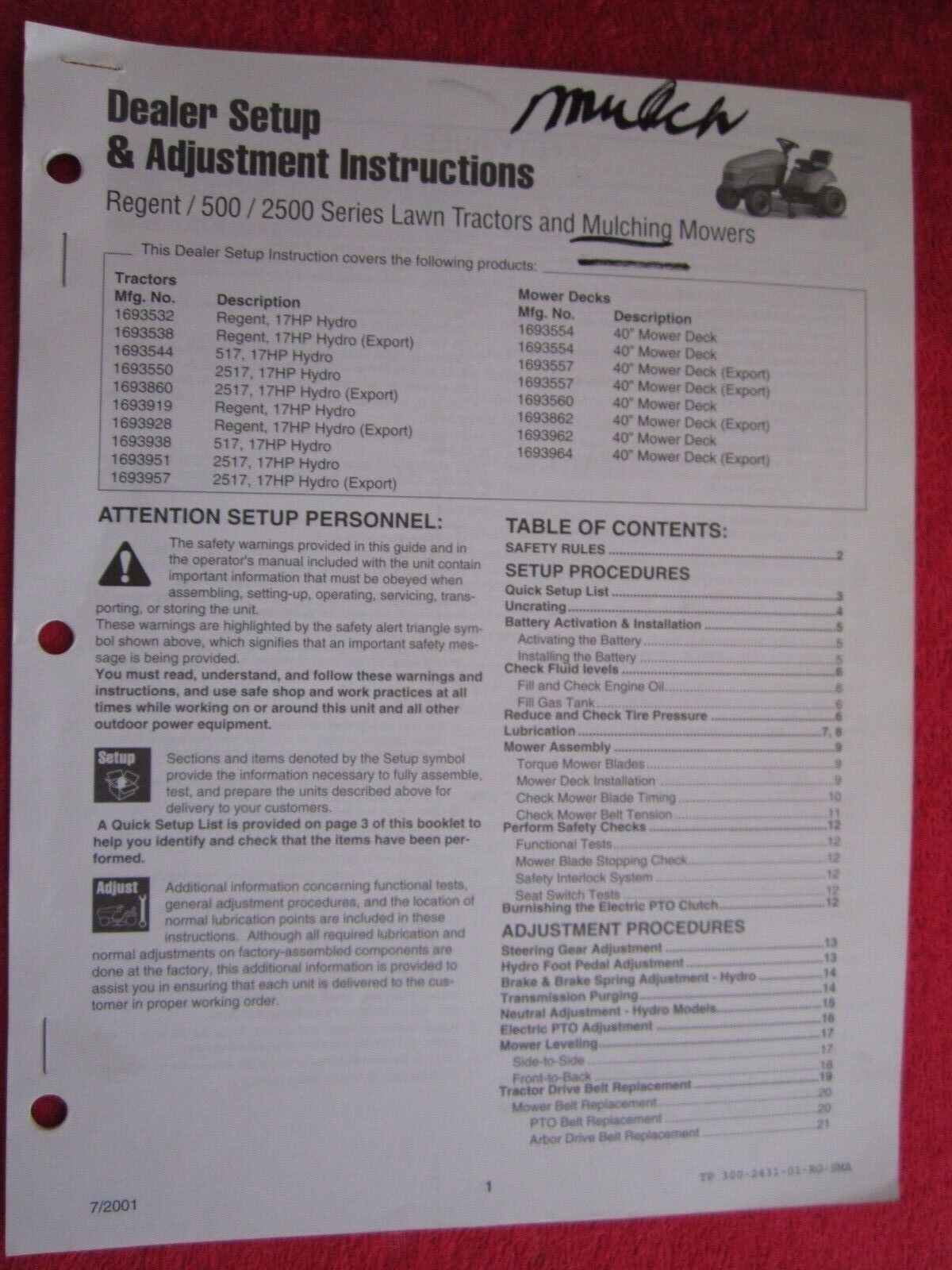 2001 SIMPLICITY REGENT 500,2500 SERIES TRACTOR & MULCHING MOWER SETUP ...