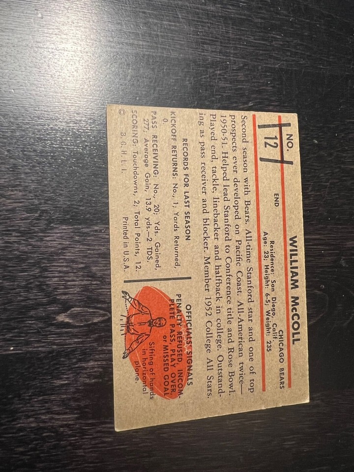 1953 BOWMAN FOOTBALL CARD #12 WILLIAM MCCOLL EX+/EXMT!!!!!!!!! | eBay