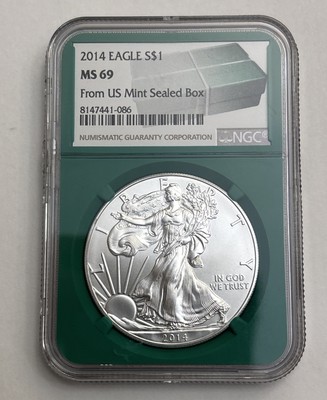 2014 NGC Green Holder MS69 American Silver Eagle From US Mint Sealed ...