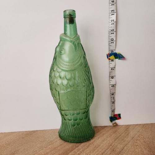 Collectible Light Sage Green Glass Fish Shaped Bottle -please review ...