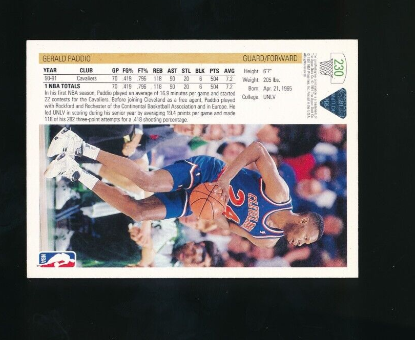 1991-92 Upper Deck #230 Gerald Paddio signed auto autograph blue ...