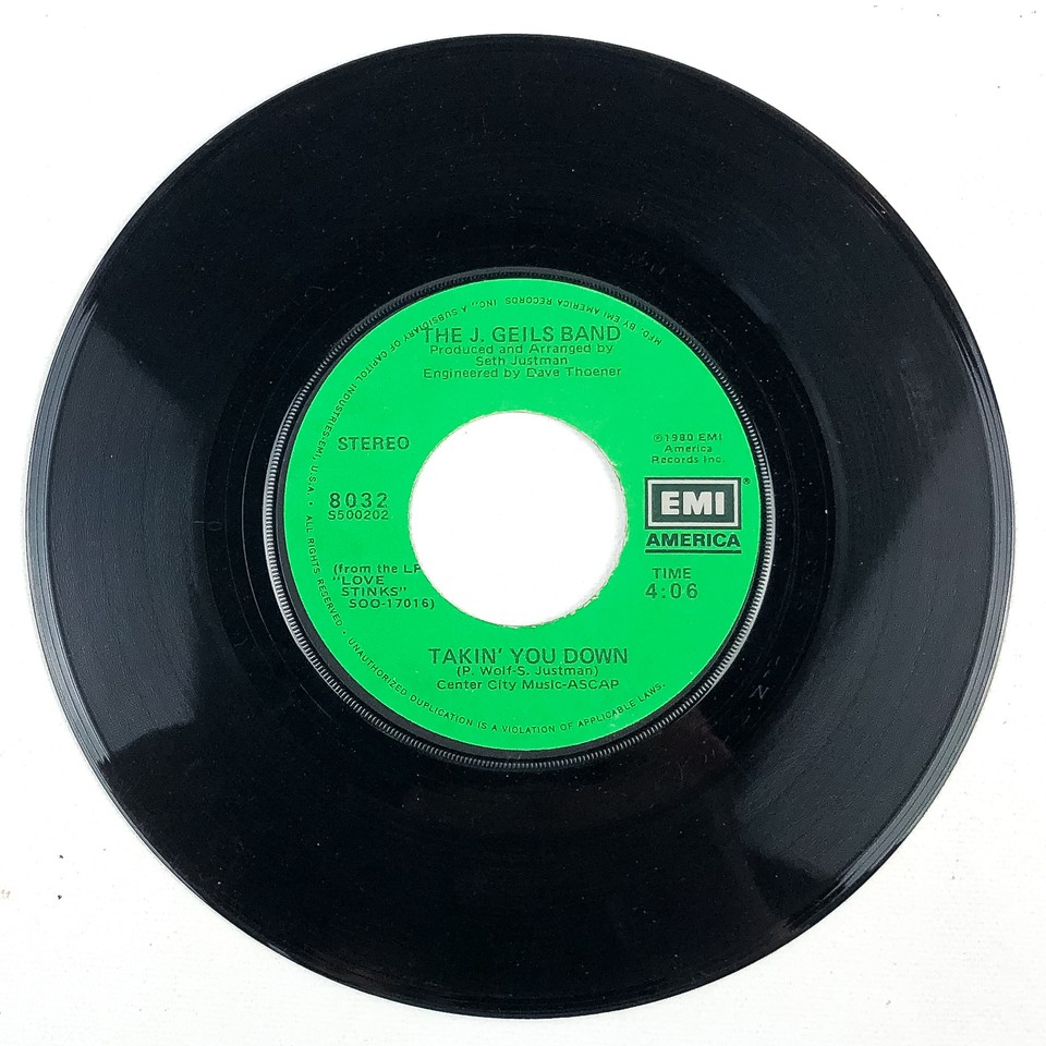 45 RPM Record Takin' You Down / Come Back The J. Geils Band EMI 1980 Y ...