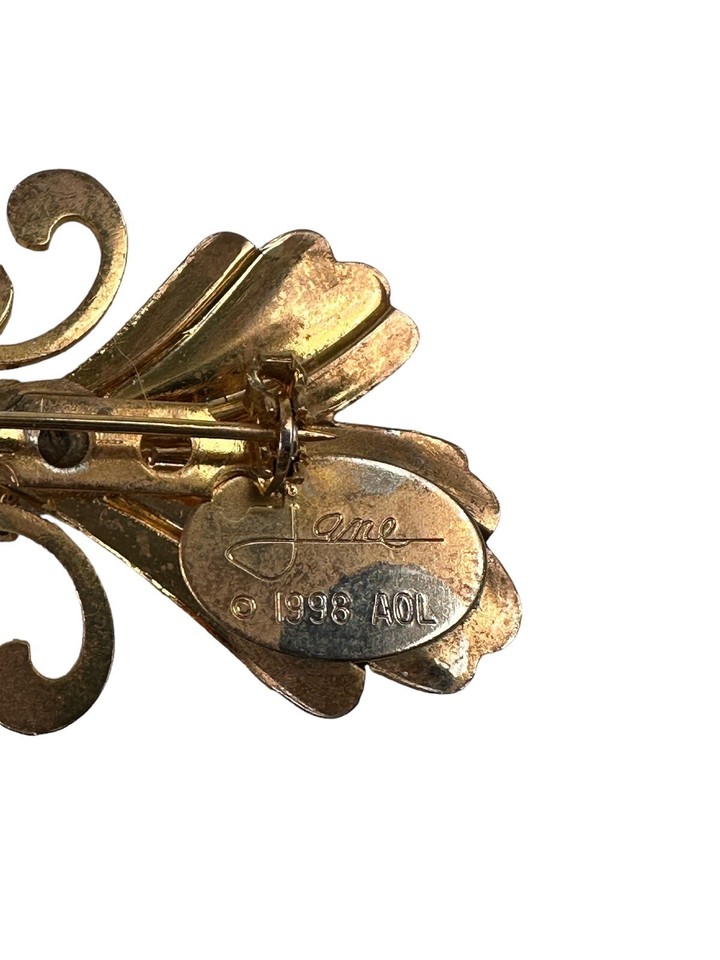 Jane 1998 AOL Vintage Angel Pin Brooch Gold Tone Signed Clear Stone ...