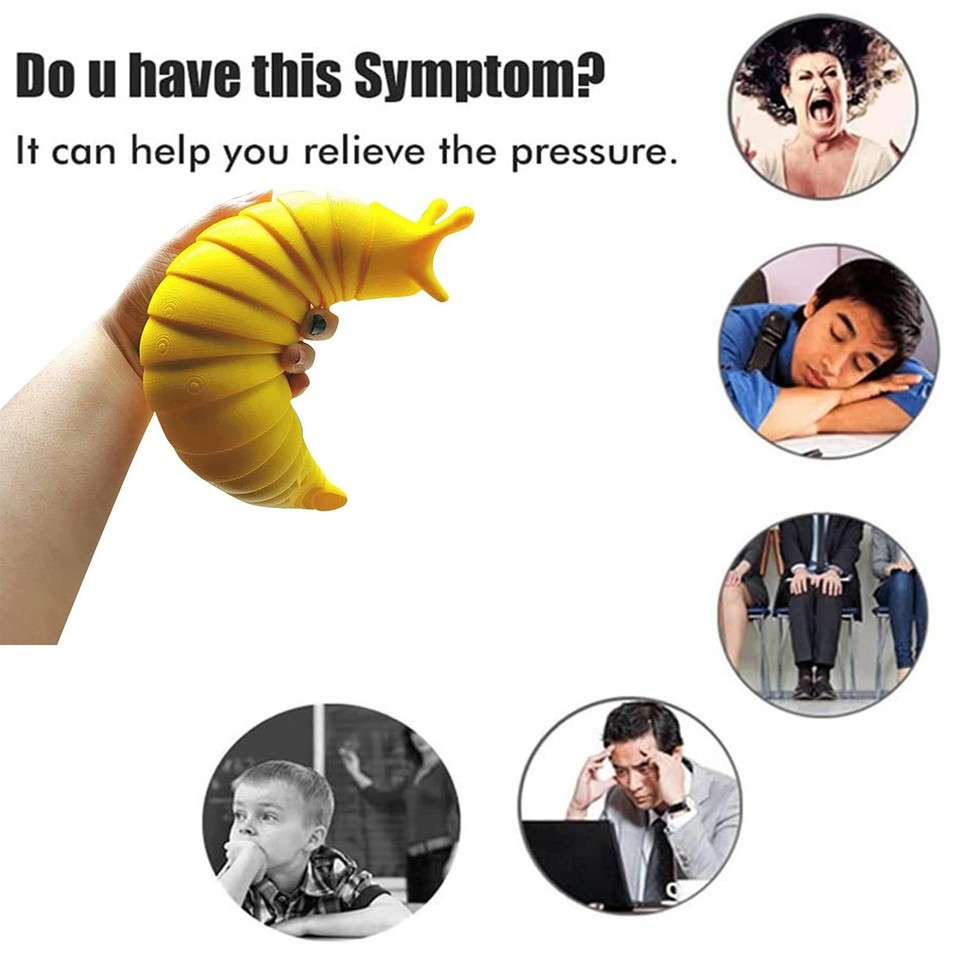 Fidget Slug Articulating Stim Toy 3D Printed Articulated Sticky Stretch ...