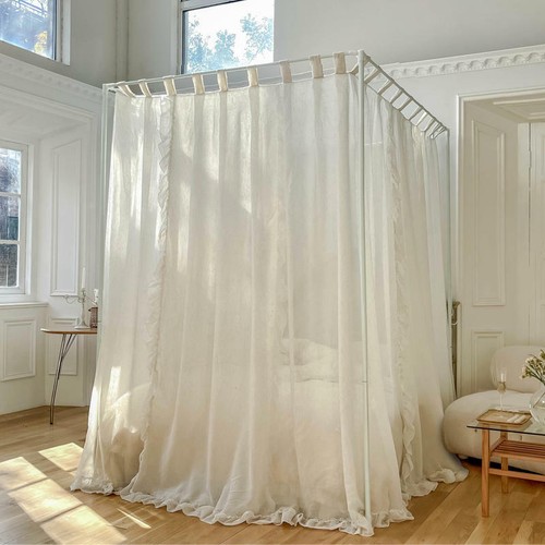 Flax mosquito net bed netting canopy summer france bed curtain & white ...