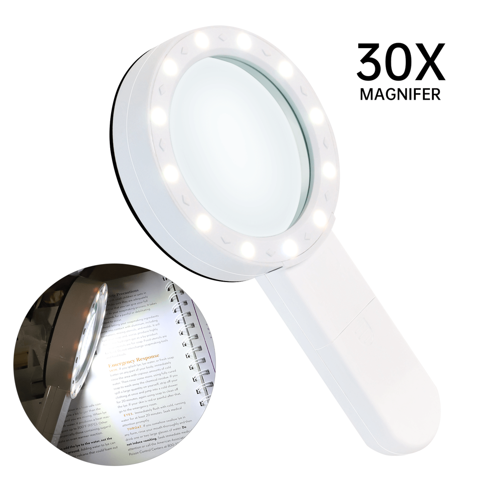 Magnifying Glass 30X Handheld 12 LED Light Magnifier for Reading ...