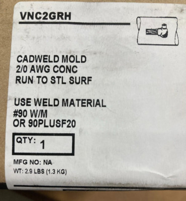 Cadweld VNC2GRH Graphite Mold Split Crucible Cable to Steel 2/0 Awg ...