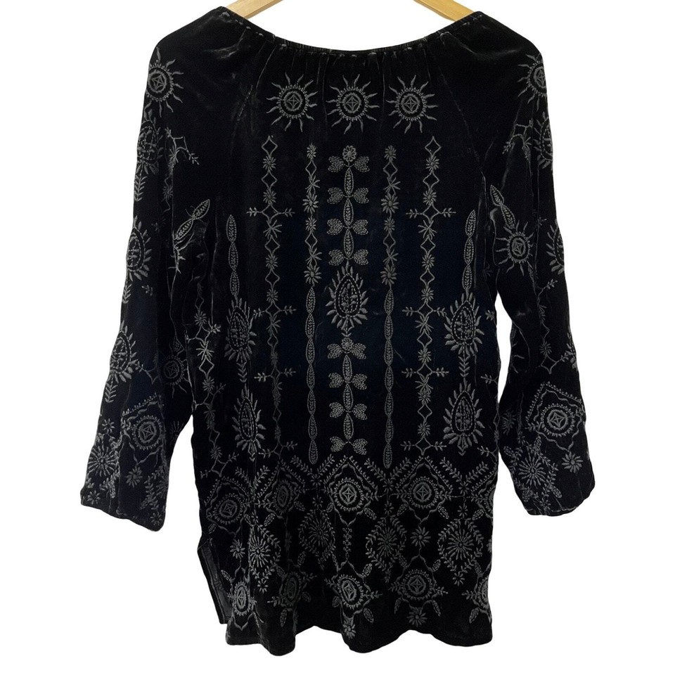 Johnny Was Velvet Althea Embroidered Peasant Tunic Top Size XS Black ...