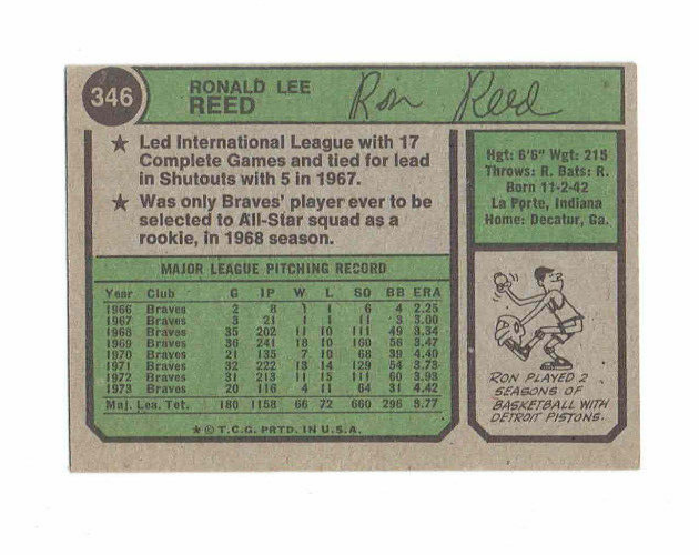 Ron Reed Atlanta Braves P #346 TCG 1974 #Baseball Card | eBay