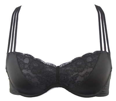 Intimint 34C Black Unlined Lace Stretchy Seamed Demi Underwire Bra NEW ...