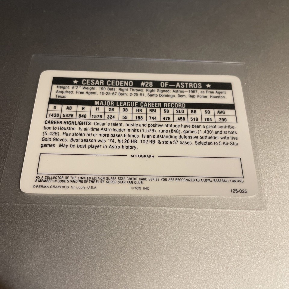 1981 Perma-Graphic Baseball Credit Card Cesar Cedeno #28 (PH1) | eBay