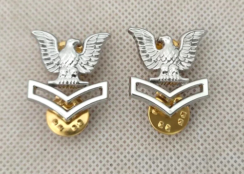 2ND CLASS PETTY OFFICER COLLAR HAT LAPEL PIN PAIR US NAVY SILVER -METAL ...