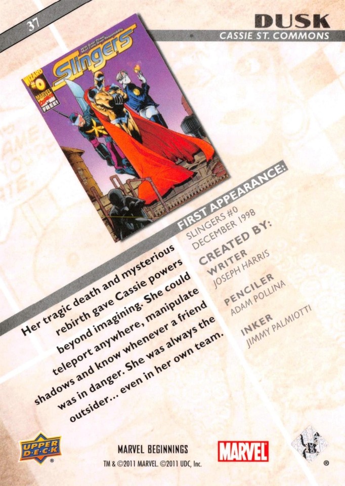 DUSK / Marvel Beginnings Series 1 BASE Trading Card #37 | eBay