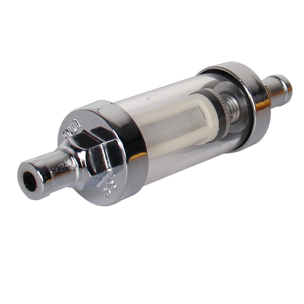 2PCS Clear Fuel Filters Inline Mount Chrome Plated with Glass 3/8 Inch ...