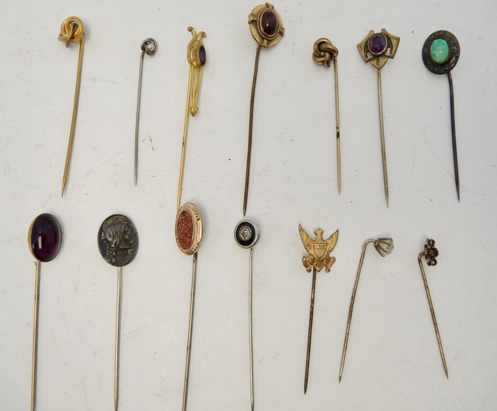 Assortment of Vintage Stick Pins - Moonstone Pearl Patriotic Synthetic ...