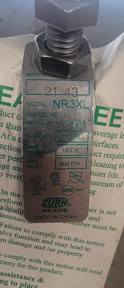Zurn Wilkins 1" Nr3xl Water Pressure Reducing Valve(Only valve,no ...