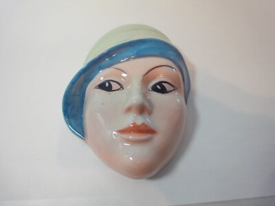 art deco style crown devon wall mask hand painted, signed by Dorothy ...
