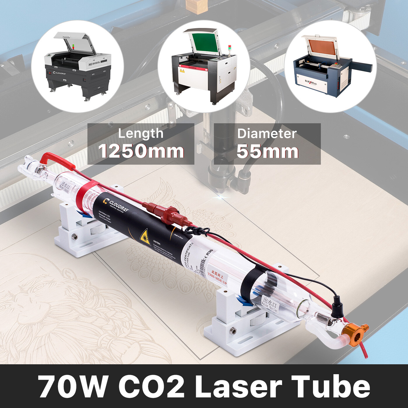 Cloudray CO2 Laser Tube 40W/50W/60W/80W/100W for CO2 Laser Engraver Cutter | eBay