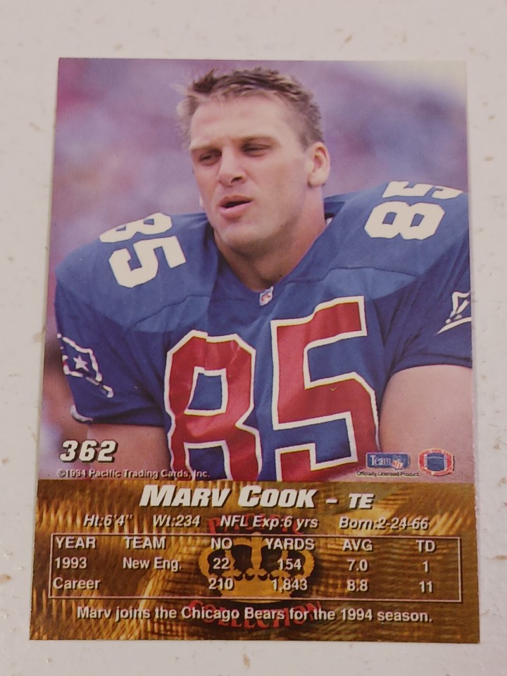 Marv Cook New England Patriots 1994 Pacific Card #362 | eBay