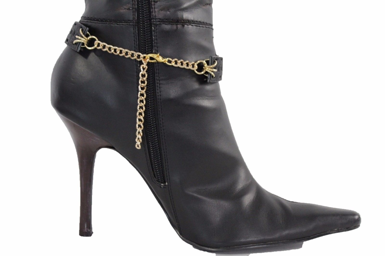 Women Boot Bracelet Metal Chain Gold Anklet Fashion Shoe Black Faux ...