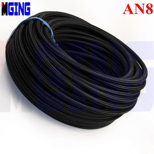 AN8 8AN Stainless Steel Nylon Braided Oil Fuel Gas Line Hose 32.8FT BK ...