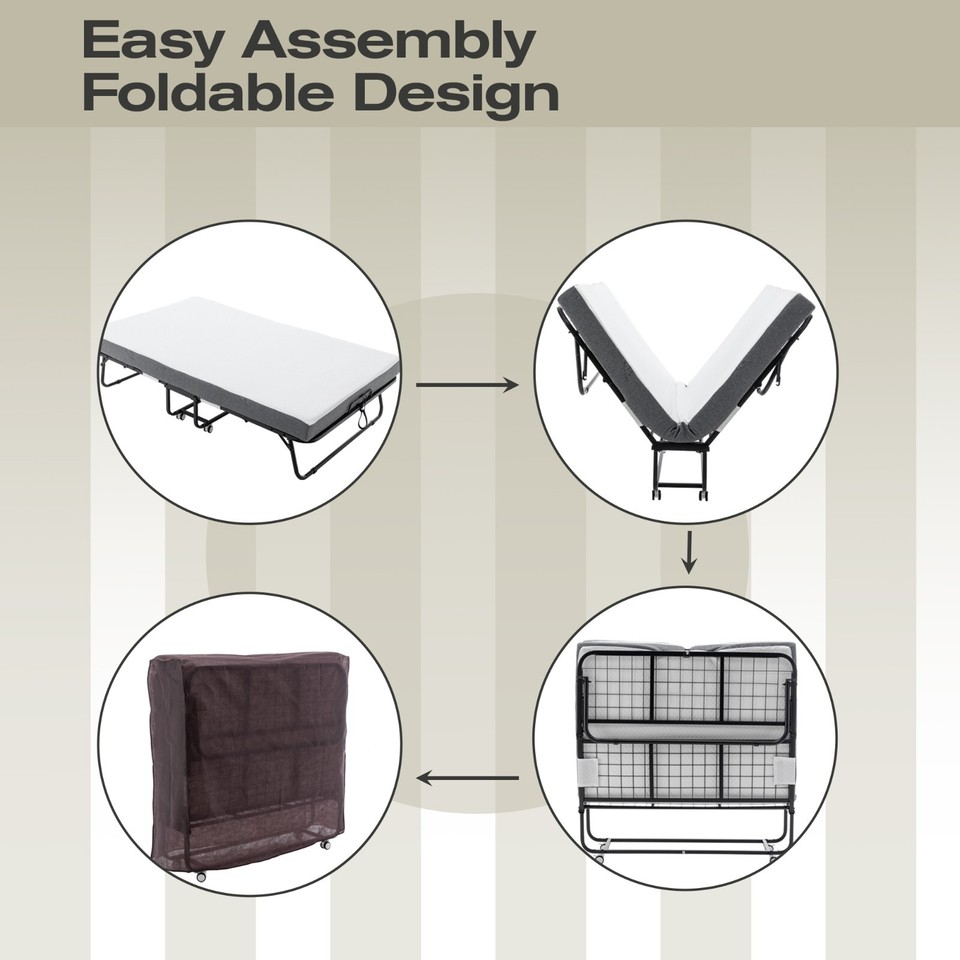 75x45Portable Folding Bed Metal Frame Rollaway Bed w/Memory Foam ...