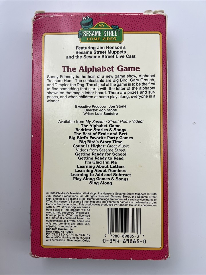 Sesame Street The Alphabet Game Big Bird PBS Video VHS Video 1988 ...