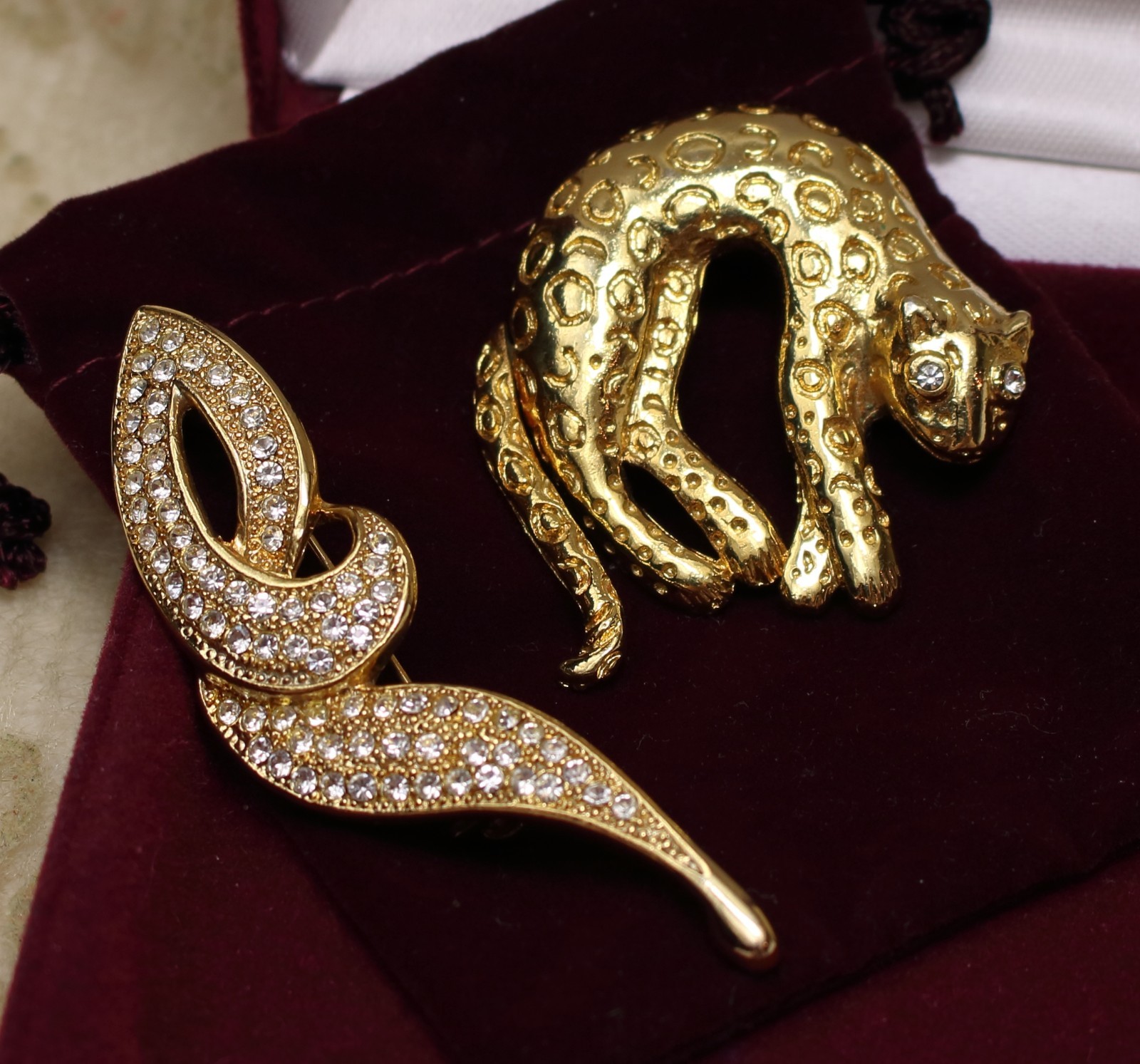 Vintage Articulated Leopard Modernist Brooch Pin Set … - Gem