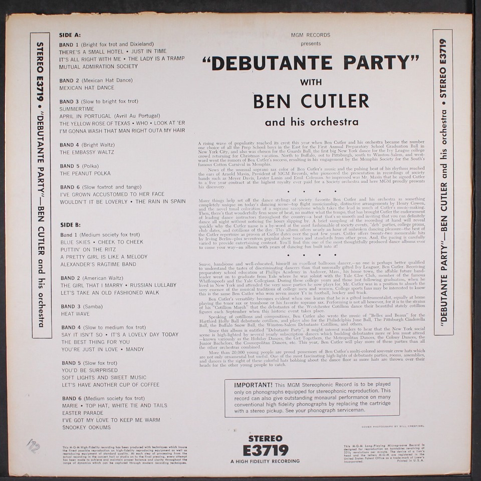 BEN CUTLER: debutante party MGM 12" LP 33 RPM | eBay