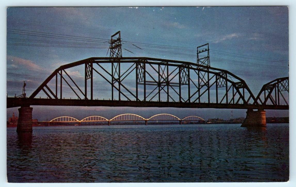 ROCK ISLAND, IL ~ Sunset CENTENNIAL BRIDGE Crescent Railroad Bridge ...