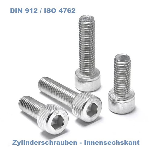 Zylinderschrauben DIN 912 ISO 4762 M3 M4 M5 M6 M8 Edelstahl A2 VA ...