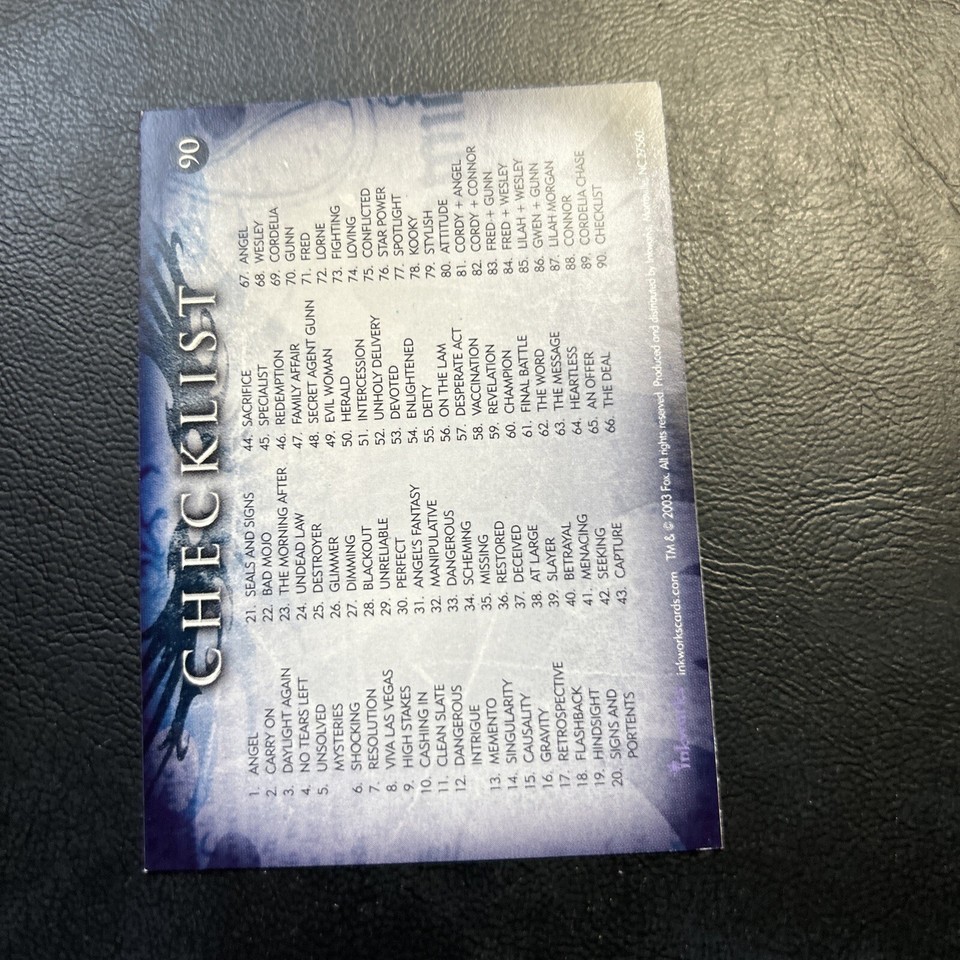 Jb99 Angel Season 4 Four 2003 #90 Checklist | eBay