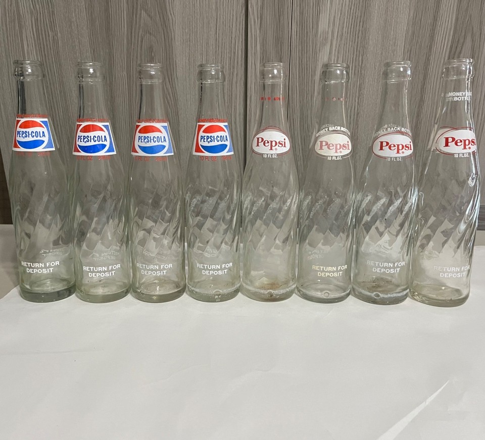 Vintage Pepsi Cola Swirl Glass Soda Pop Bottle 10 oz. Set of 8 bottles ...