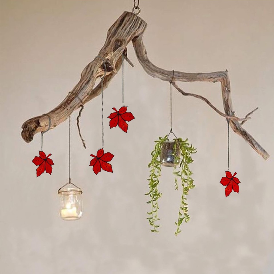 Maple Leaves Stained Glass Window Hanging,Fall Leaf Decorations ...