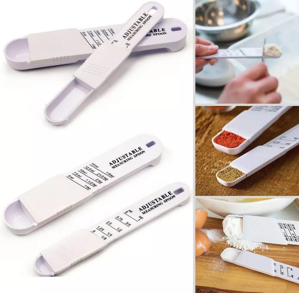 Adjustable Measuring Spoons Set Baking Sliding Scoop 1/8 Teaspoon 1 ...