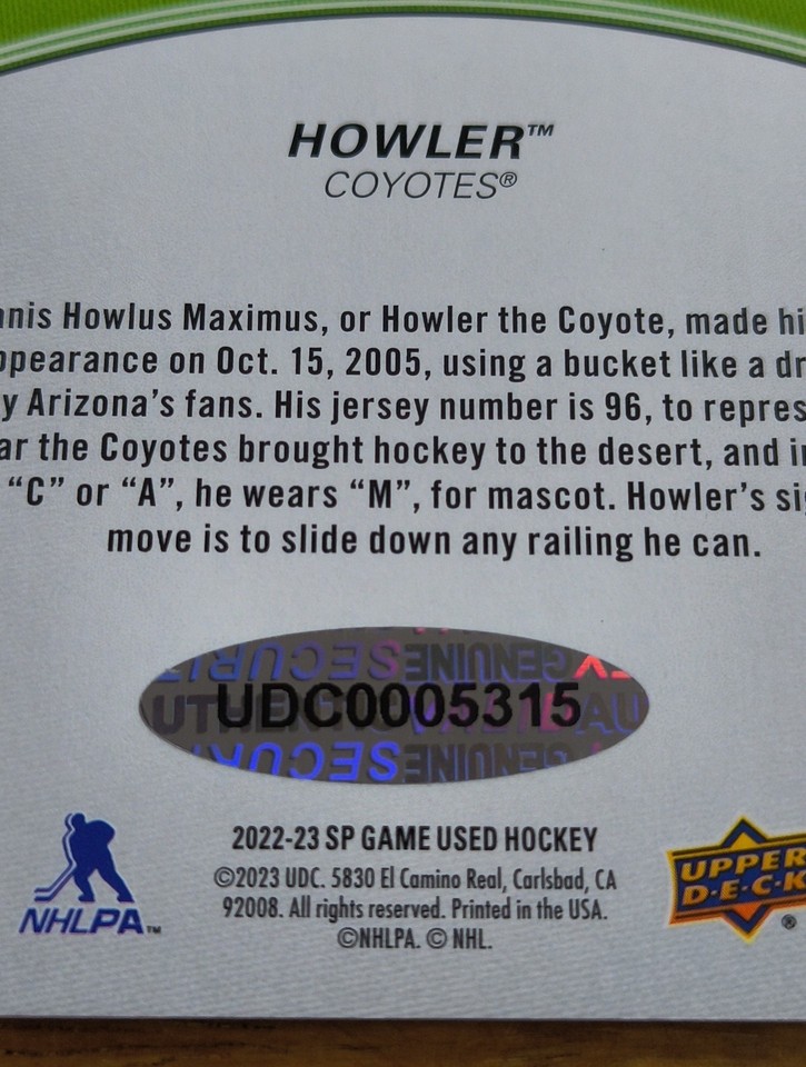 2022-23 SP Game Used - Howler Mascot Marks COA Auto 1/35 - Arizona ...