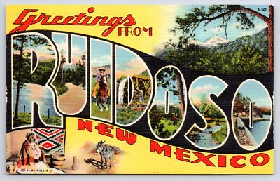 Ruidoso New Mexico~Nature Views~Cowboy~Indian~Large Letter Linen ...