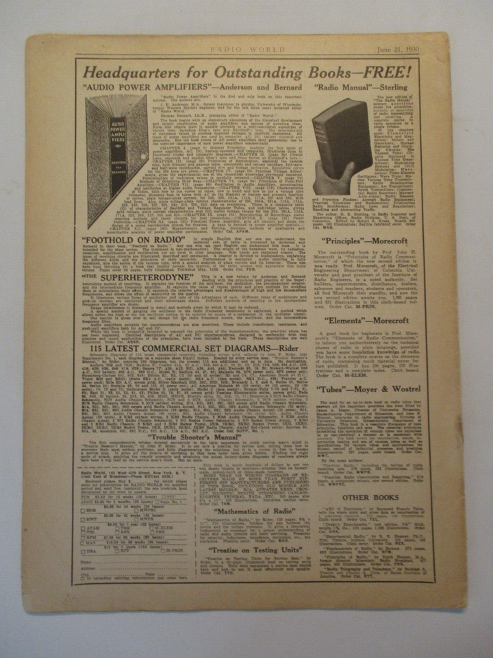 RADIO WORLD MAGAZINE JUNE 21, 1930 UNDERSTANDING INDUCTANCE REMOTE FARM ...