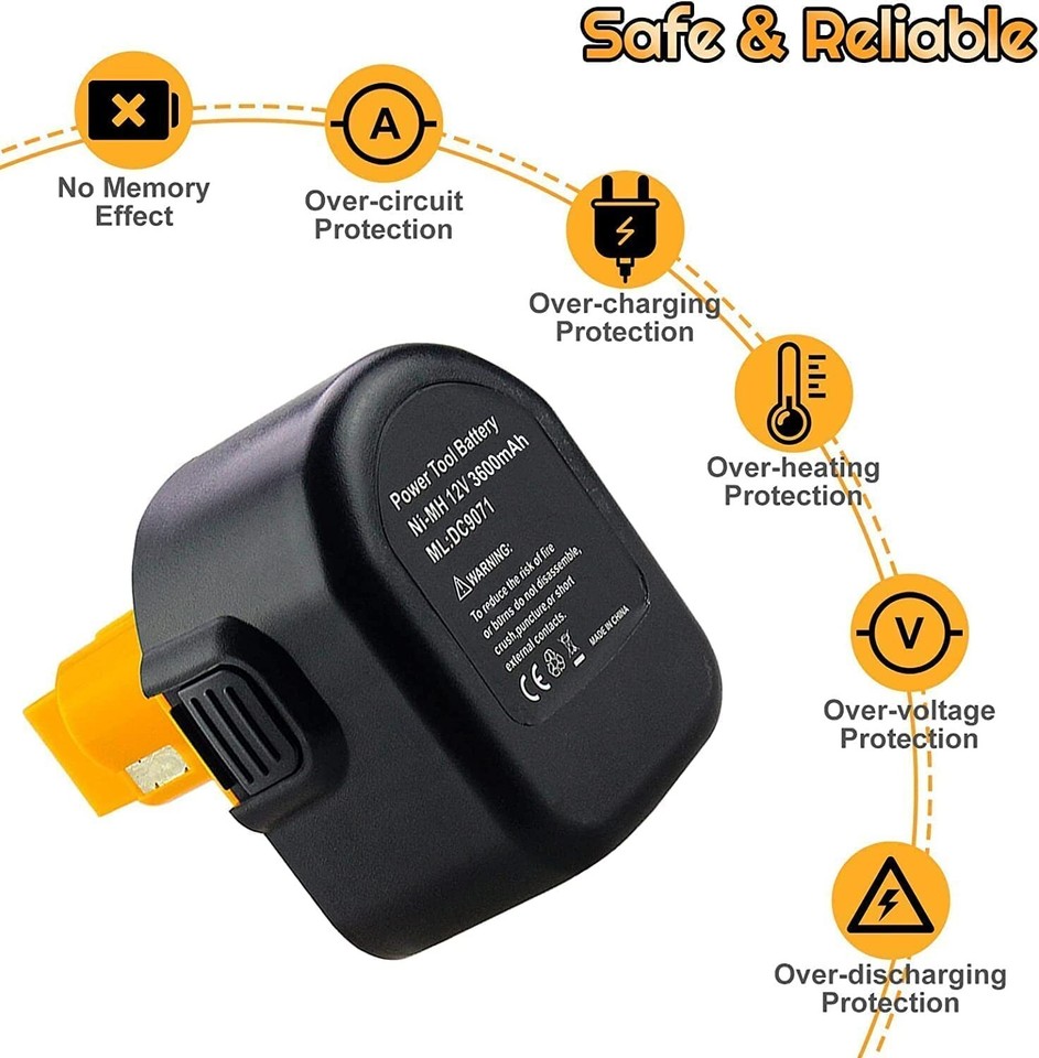 12 Volt Replacement For DEWALT DC9071 12V Battery DW9071 DW9072 DC9740 ...