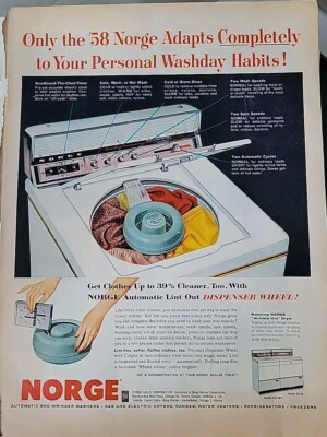 1958 Norge dispenser wheel washer washing machine vintage ad | eBay
