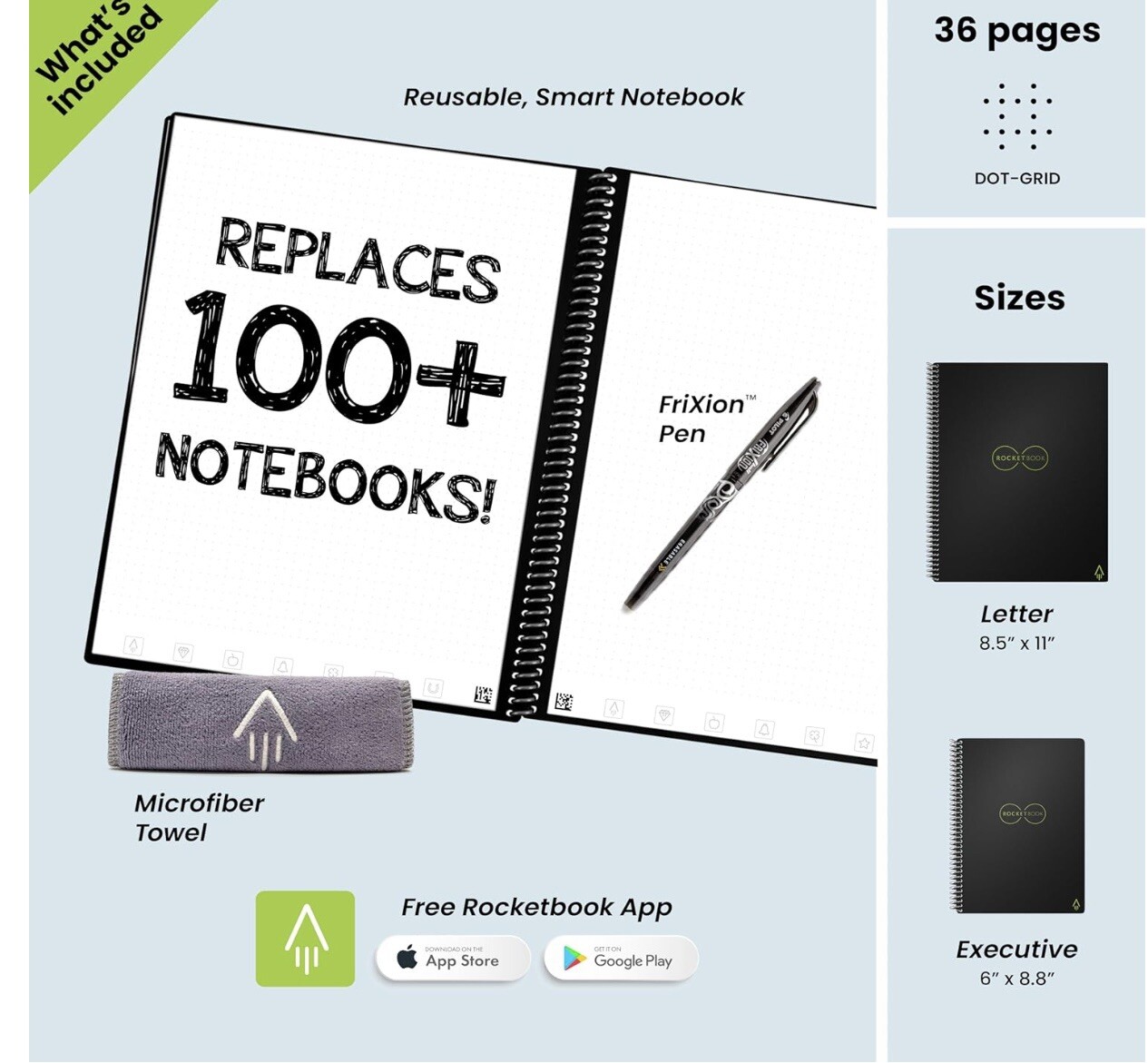 Rocketbook, Everlast Letter Size Smart Reusable Notebook - Neptune Teal ...