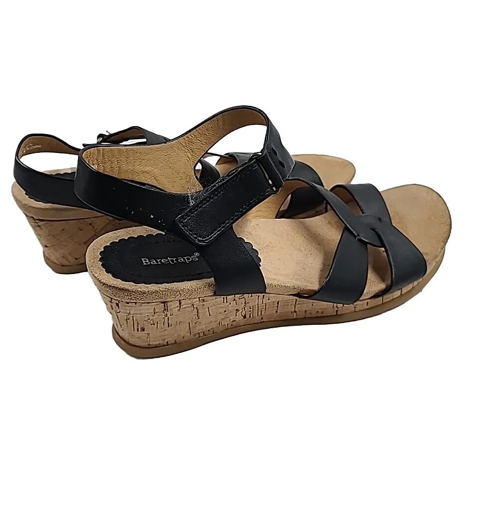 Baretraps Freesia Cork Wedge Sandals Black Adjustable… - Gem